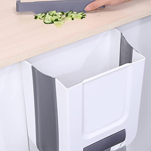 Hanging Folding Trash Can, BESUNTEK 2 Pcs Wall Mounted Kitchen 10L Gallon Plastic Folding Small Garbage Can with 5 Volume Garbage Bag for Cabinet Car Bedroom Bathroom Cupboard Office Camping