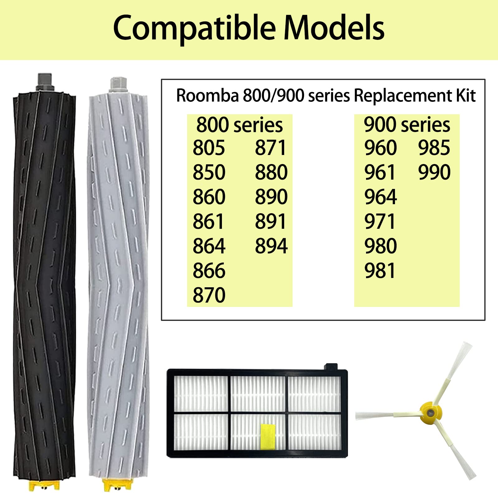 Replacement Parts for iRobot Roomba 800 900 Series 805 860 870 871 880 890 960 980 985 Vacuum Cleaner Accessories,10 HEPA filters, 10 side brushes, 3 roller brushes