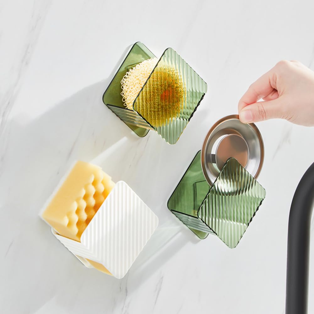 VALINK Sink Sponge Holder, Plastic Sink Sponge Caddy Sink Organizer Cleaning Cloth Storage, Adhesive Sponge Holder for Kitchen Sink White