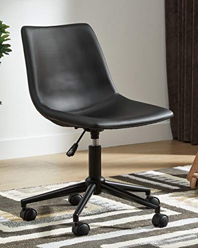 Signature Design by Ashley Faux Leather Adjustable Swivel Bucket Seat Home Office Desk Chair, Black