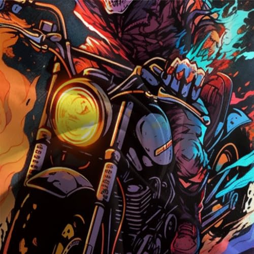 Skeleton Rider Bedding Set Duvet Cover 3D Printed Motorbike Skull Quilt Cover Comforter Covers Microfiber with Pillowcases 3 Pieces for Childrens and Adults with Zipper Closure Twin(173x218cm)