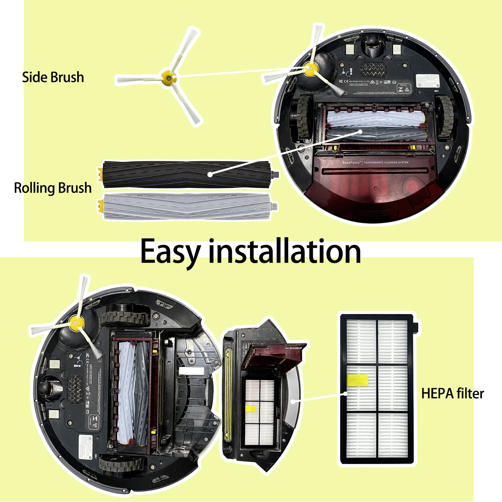 Replacement Parts for iRobot Roomba 800 900 Series 805 860 870 871 880 890 960 980 985 Vacuum Cleaner Accessories,10 HEPA filters, 10 side brushes, 3 roller brushes
