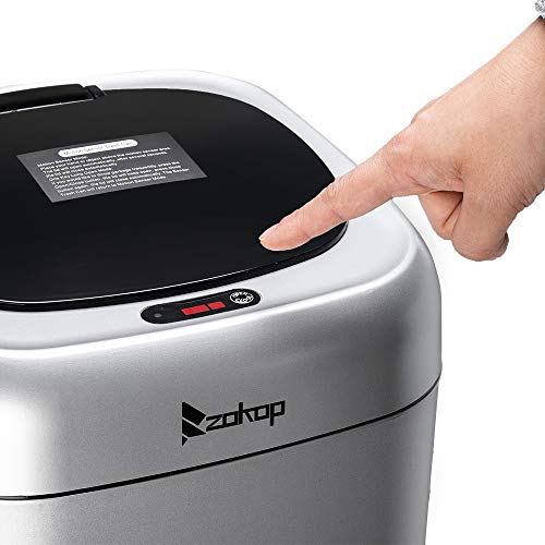 Automatic Trash Can with Lid Deodorizer, 35L/9Gallon Small Touchless Waste Recycling Bin Infrared Motion Sensor Trash Bin for Office Bedroom Bathroom and Kitchen (Silver), (11.3 x 11.3 x 24.7)inch