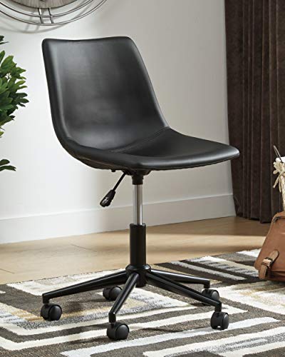Signature Design by Ashley Faux Leather Adjustable Swivel Bucket Seat Home Office Desk Chair, Black