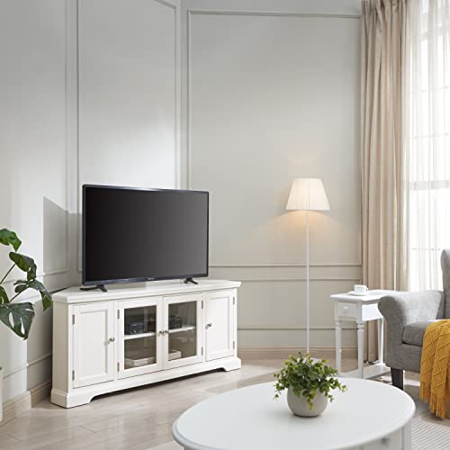 Leick Home Mateo Solid Wood Corner TV Stand for TVs up to 65", 4 Door Entertainment Center, White, Living Room Storage, 85386