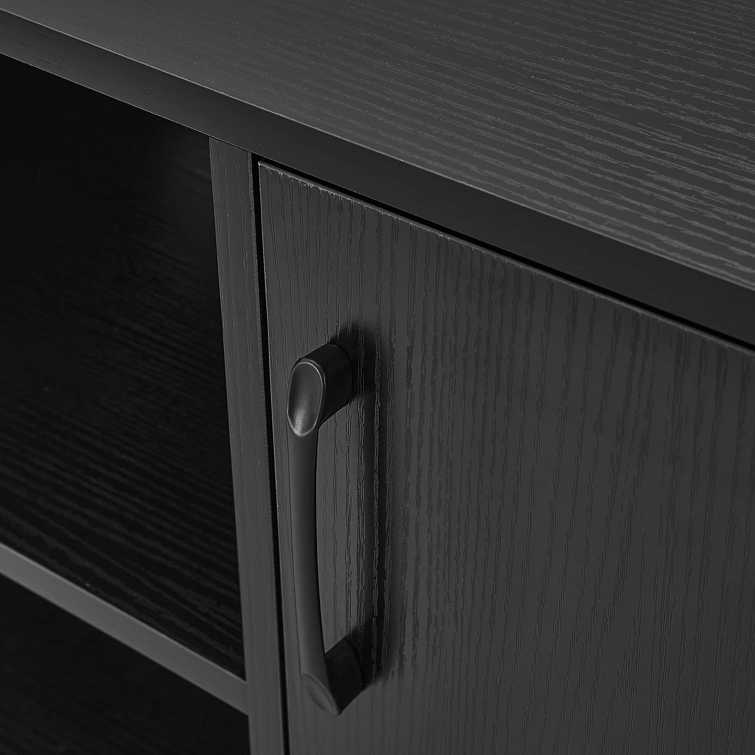 Panana TV Stand Television Console Unit Cabinets with 3 Open Cubby and 2 Doors for Living Room Bedroom for TVs up to 70 Inches (62.99 Inches Black)