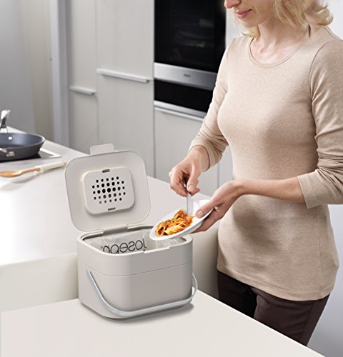 Joseph Joseph 30015 Intelligent Waste Compost Bin Food Waste Caddy with Odor Filter and Ventilation, 1 gallon / 4 liters, Stone
