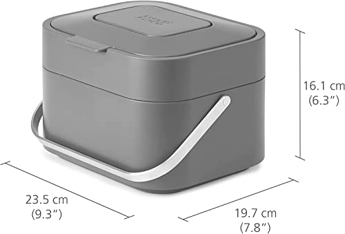 Joseph Joseph 30015 Intelligent Waste Compost Bin Food Waste Caddy with Odor Filter and Ventilation, 1 gallon / 4 liters, Stone