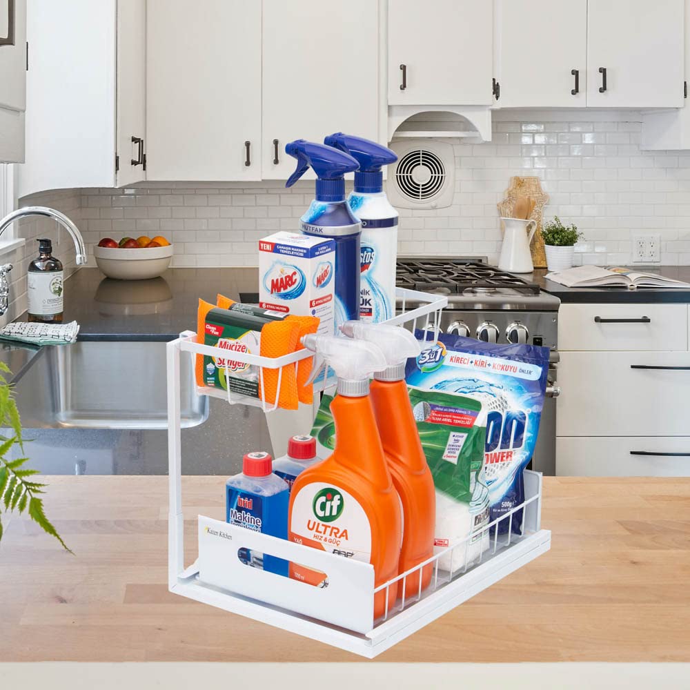 Under Sink Organizers and Storage - Under Sliding Cabinet Basket Organizer Drawer - Makeup Organizer - Kitchen Sink Organizer - Bathroom Organizer - Pull Out Cabinet Organizer (WHİTE)