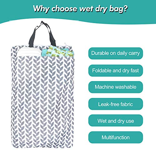 wegreeco Reusable Hanging Wet Dry Cloth Diaper Bag (2 Pack, Grey Leaf, Grey)