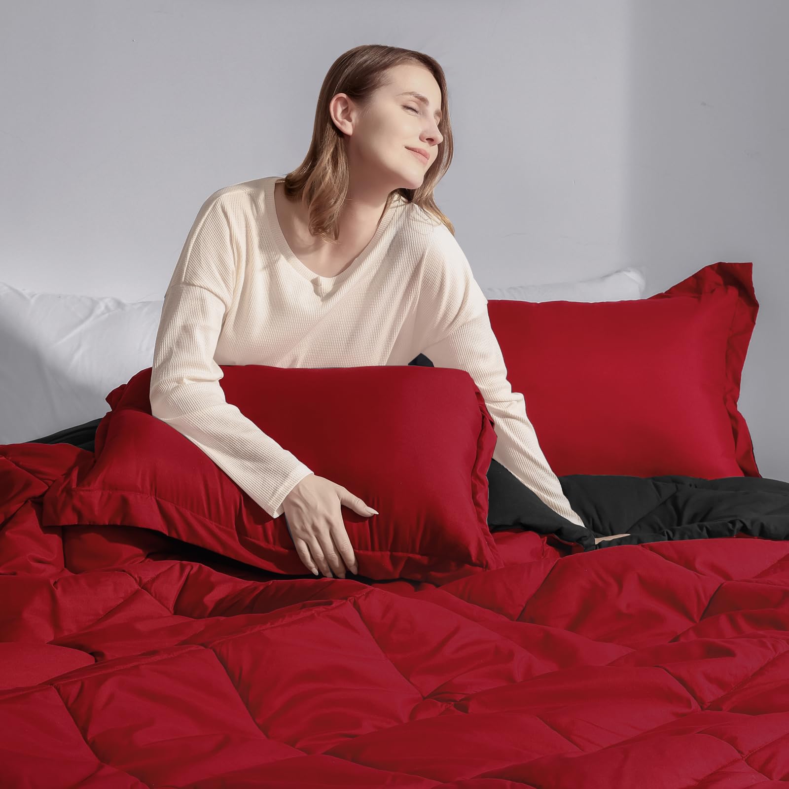 Basic Beyond Twin Comforter Set - Red Twin Comforter Set, Reversible Twin Bed Comforter Set for All Seasons, Black/Red, 1 Comforter (66"x92") and 1 Pillow Sham (20"x26"+2")