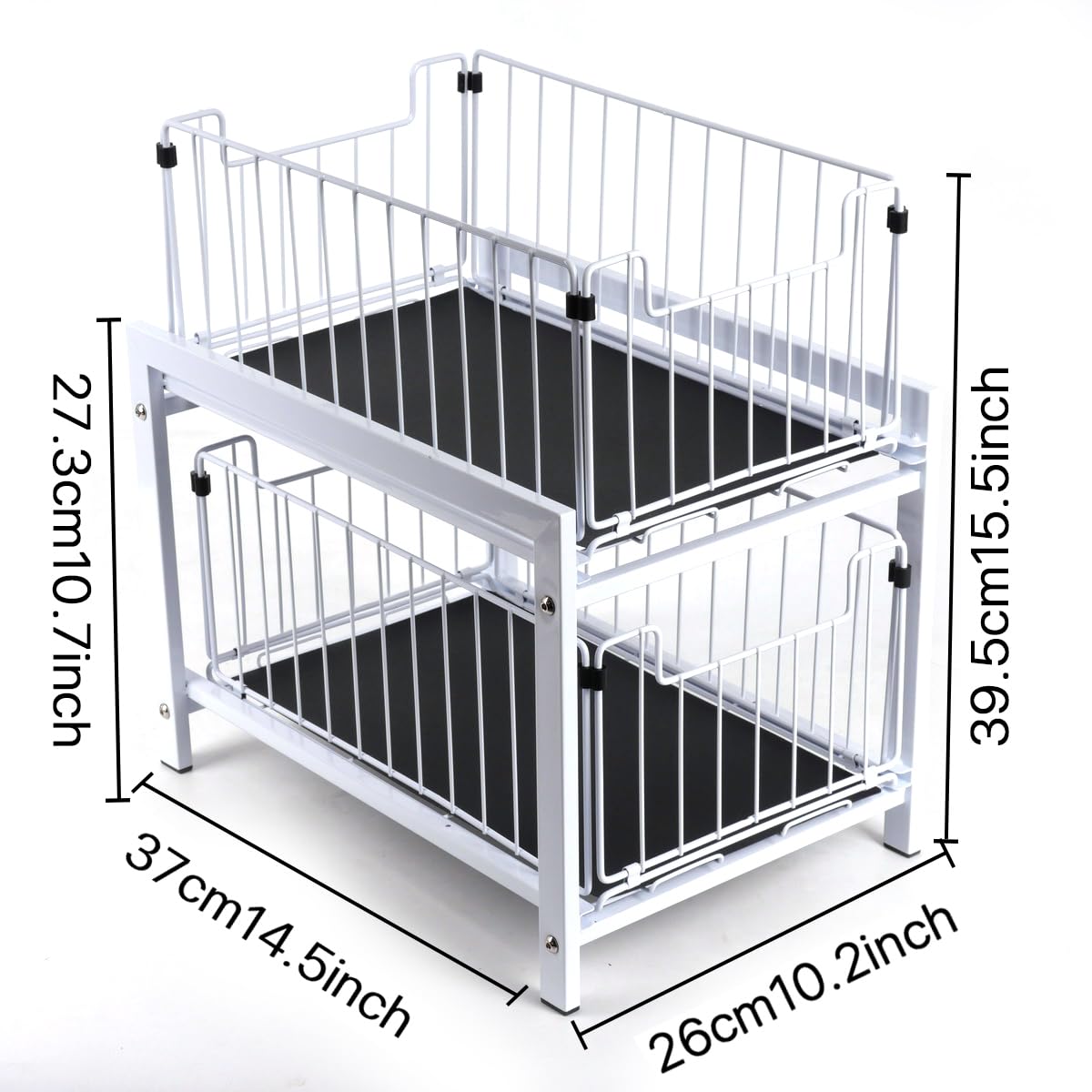 IIF Under Sink Organiser White 2 Tier Sliding Basket Drawers Storage Organisation Pull out Sink Shelf Cabinet Rack for Bathroom Kitchen Pantry