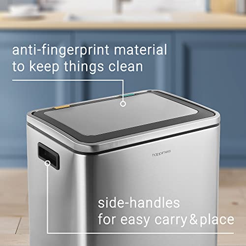 happimess HPM1004A Elmo Rectangular 8-Gallon Double Bucket Trash Can with Soft-Close Lid, No Slamming, Fingerprint-Proof, Kitchen, Laundry Room, Office, 7.9 Gallons, Stainless Steel