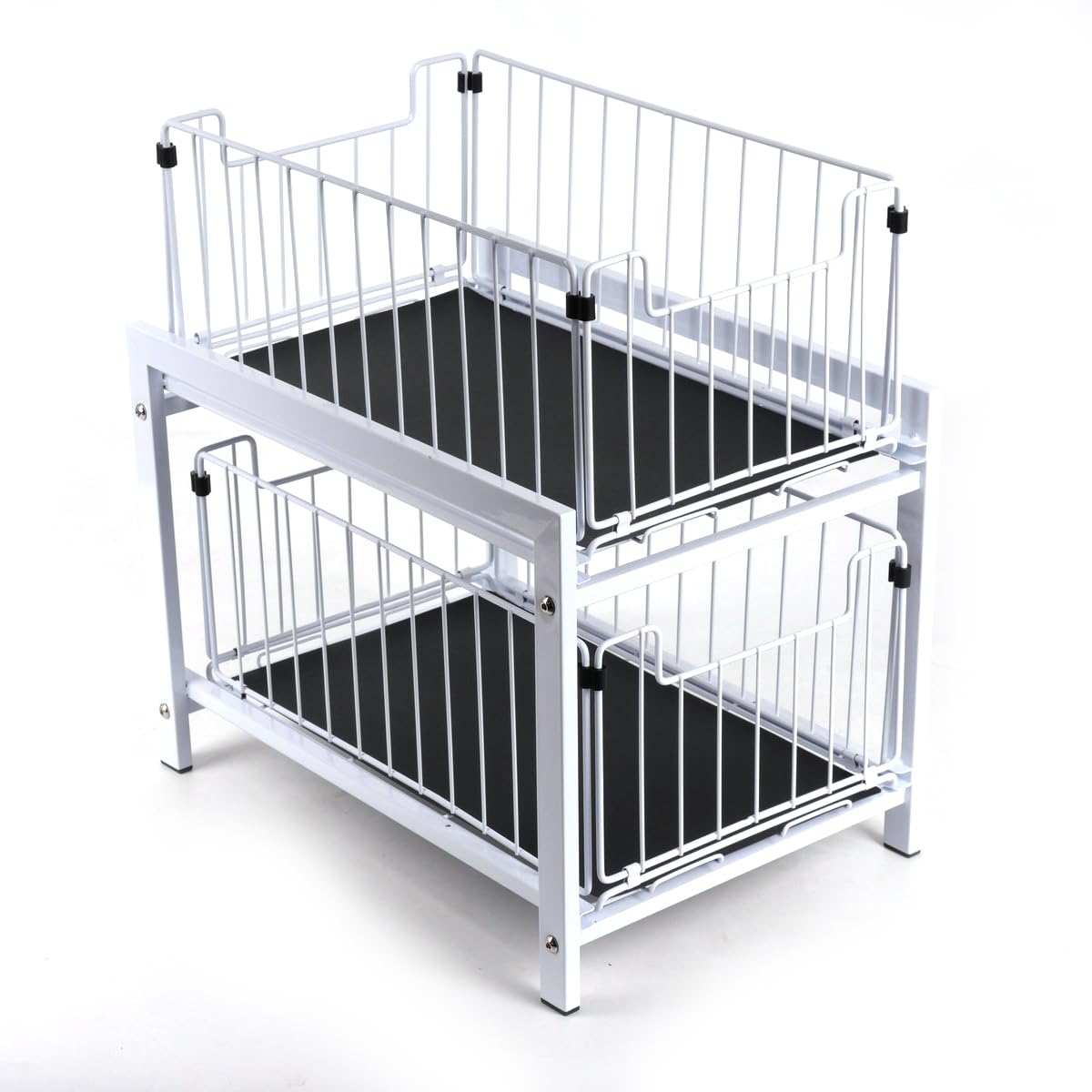 IIF Under Sink Organiser White 2 Tier Sliding Basket Drawers Storage Organisation Pull out Sink Shelf Cabinet Rack for Bathroom Kitchen Pantry