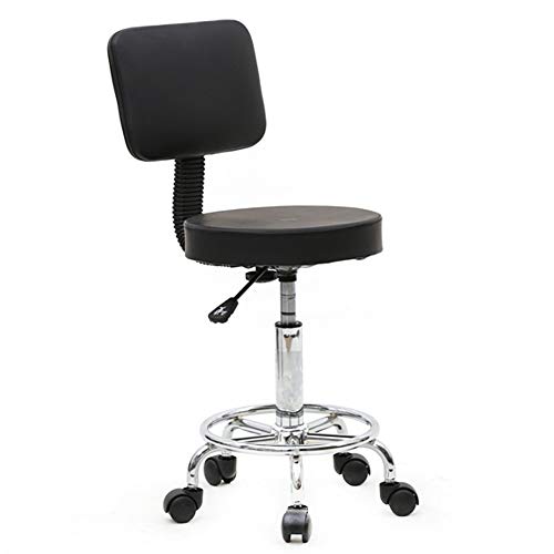 SoSo-BanTian1989 Hydraulic Swivel Salon Stool, Tattoo Massage Facial Spa Chair Footrest Stool with Backrest/Wheels, Height Adjustable, PU Leather Cushion (Black+Silver)