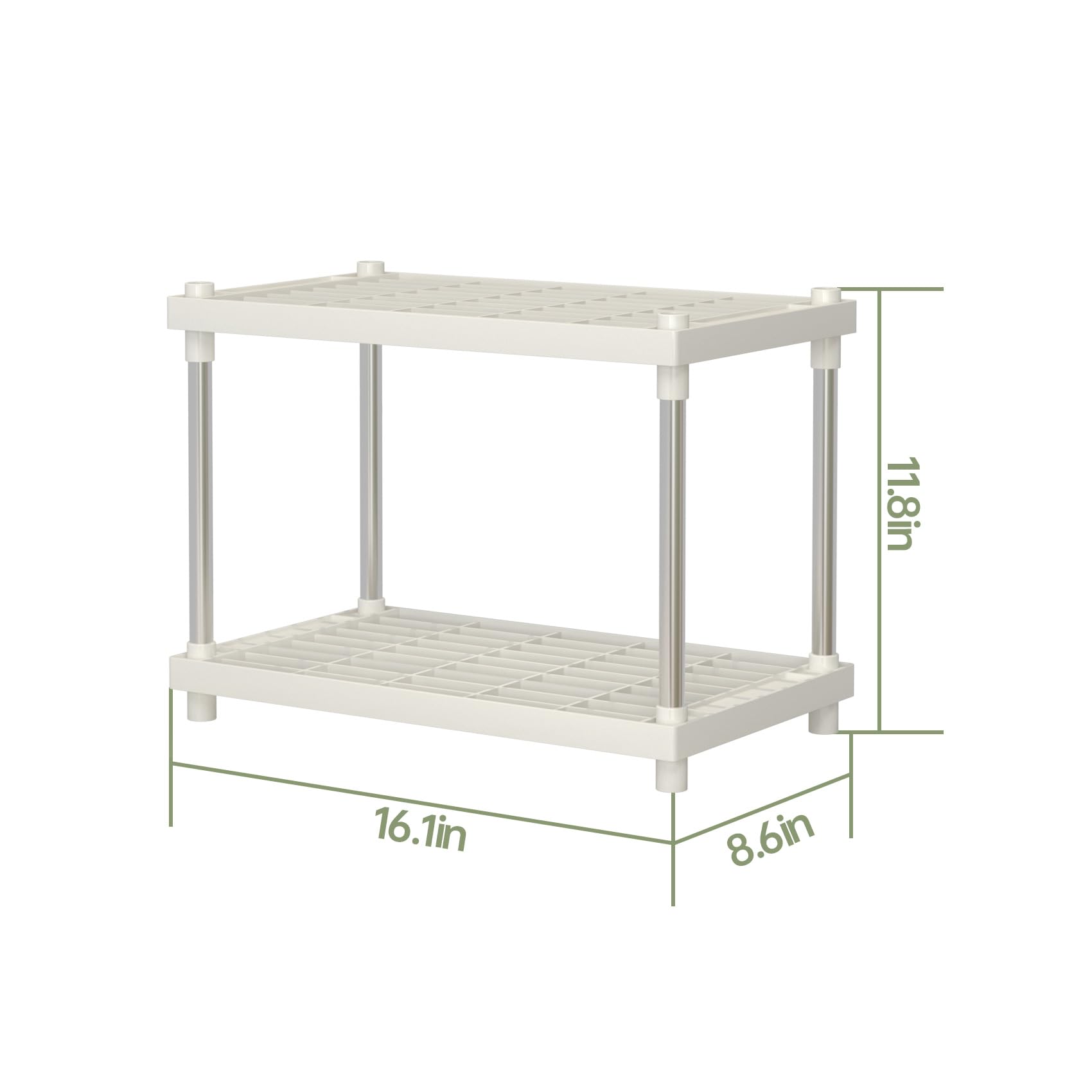 LEAIJIAFY 2 Tier White Plastic Bathroom Organizer Countertop Storage Shelf,Counter Under Sink Standing Shelf Vanity Organizer for Kitchen,Makeup Organizer for Bathroom Cabinet,13MM Metal Tubes