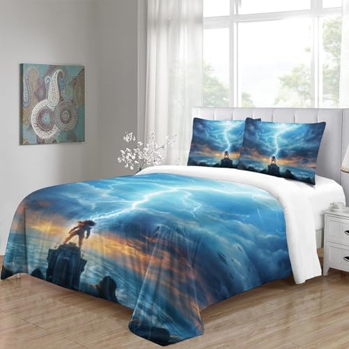 Lightning 3D Christmas Bedding Set for Kids Boys and Girls Duvet Cover Bedding Print with Pillowcase Twin(173x218cm)