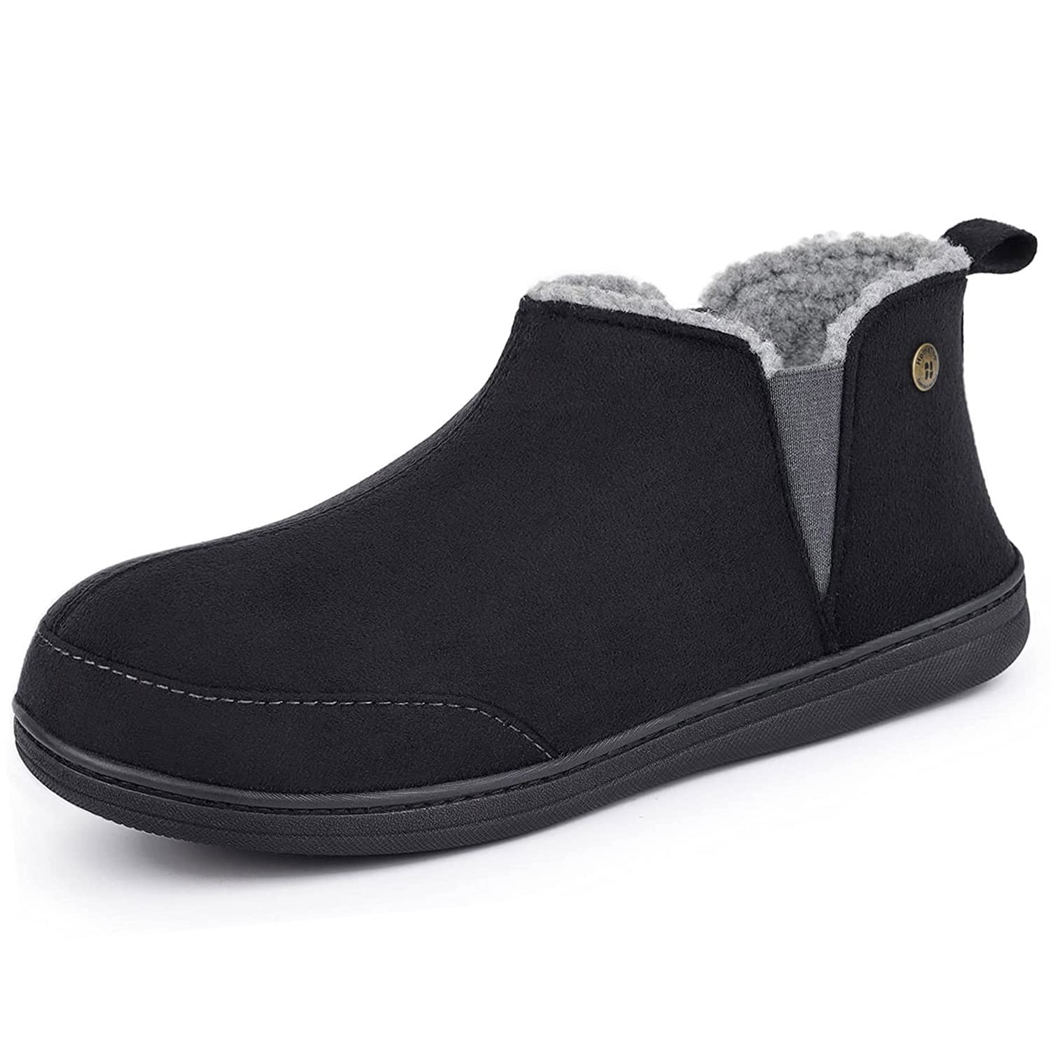 HomeTop Men's Bootie Slippers Comfy Warm Soft Non-slip Indoor Memory Foam House Shoes with Elastic Gores (12, Black)