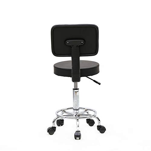 SoSo-BanTian1989 Hydraulic Swivel Salon Stool, Tattoo Massage Facial Spa Chair Footrest Stool with Backrest/Wheels, Height Adjustable, PU Leather Cushion (Black+Silver)