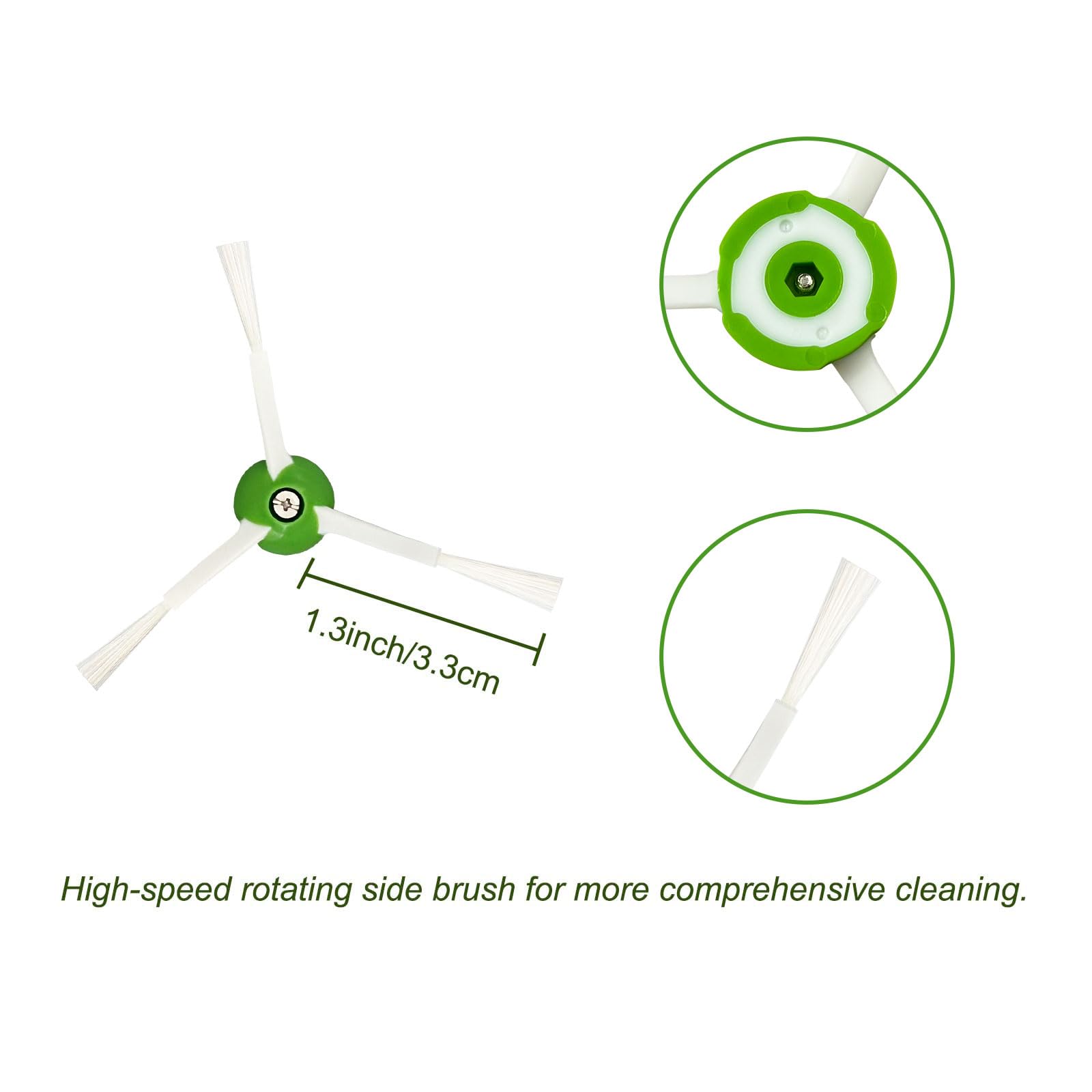 Rumba Replacement Side Brush Parts for iRobot Roomba i7/i7+ j7/j7+ i6/i6+ i8/i8+ i3/i3+ i4/i4+ i1/i1+ i2/i2+ i5/i5+ e5 e6 I J E Series Vacuum Cleaner Accessories Kit,6 Side Brush,Green,1 Screw Driver