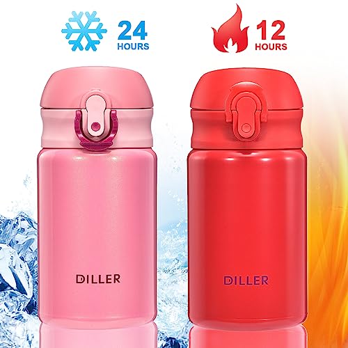 DILLER Vacuum Insulated Water Bottle,Stainless Steel Thermal Coffee Travel Mug BPA-Free Thermos Flask,Keeps Cold 24H, Hot 12H,17 oz (Red)