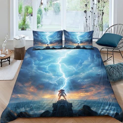 Lightning 3D Christmas Bedding Set for Kids Boys and Girls Duvet Cover Bedding Print with Pillowcase Twin(173x218cm)
