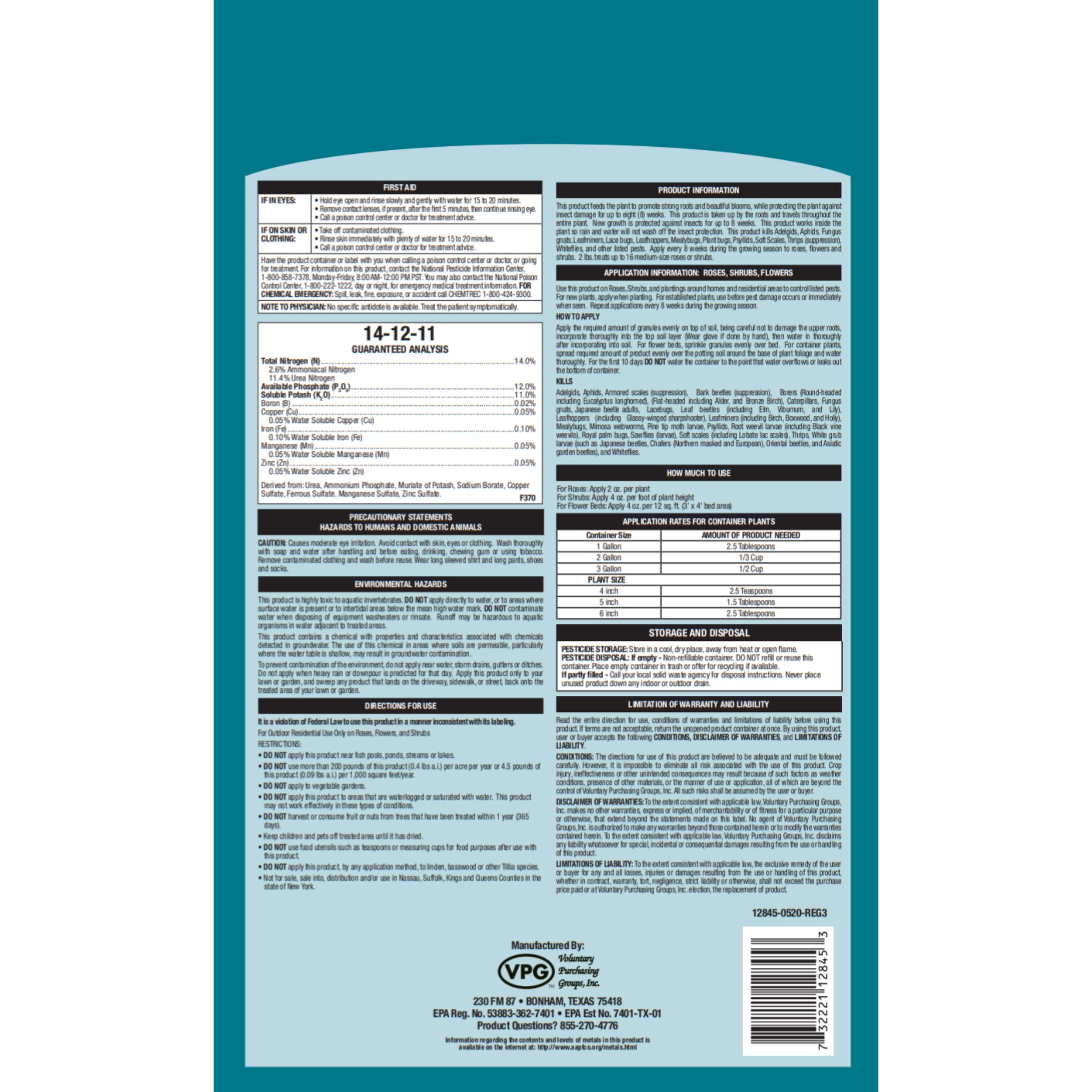Fertilome (12845) Rose and Flower Food Plus Systemic 14-12-11 (4 lbs.)
