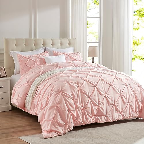 NexHome Twin Comforter Set Pintuck Pink Comforter Set Soft Pinch Pleat Microfiber Lightweight Down Alternative All Season 2 Pieces Bedding Comforters & Sets(1 Comforter 1 Pillow sham)