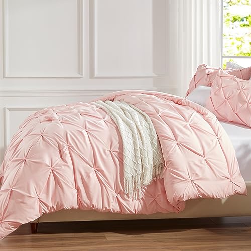 NexHome Twin Comforter Set Pintuck Pink Comforter Set Soft Pinch Pleat Microfiber Lightweight Down Alternative All Season 2 Pieces Bedding Comforters & Sets(1 Comforter 1 Pillow sham)