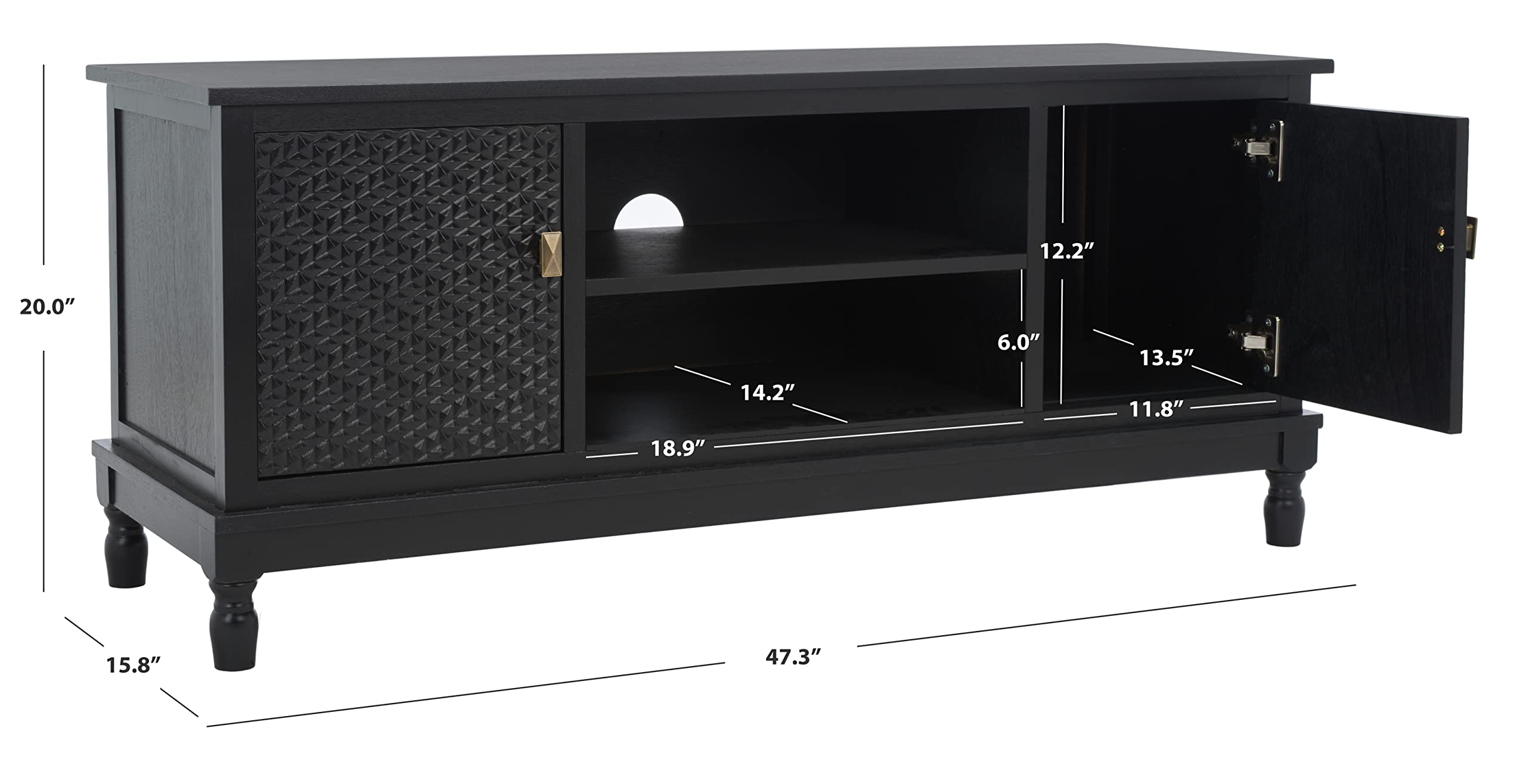 Safavieh Home Collection Halton Black 2-Door 1-Shelf Entertainment Stand up to 55" Flatscreen TV Media Unit