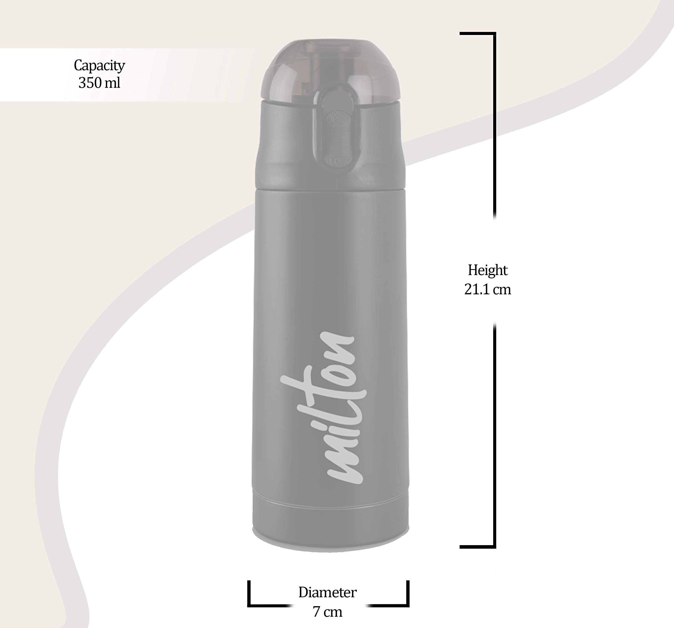 MILTON New Crown 400 Thermosteel 24 Hours Hot and Cold Water Bottle, 350 ml, Green | Easy to Carry | Office, Hiking, Trekking, Travel, Gym, Home, Kitchen Bottle