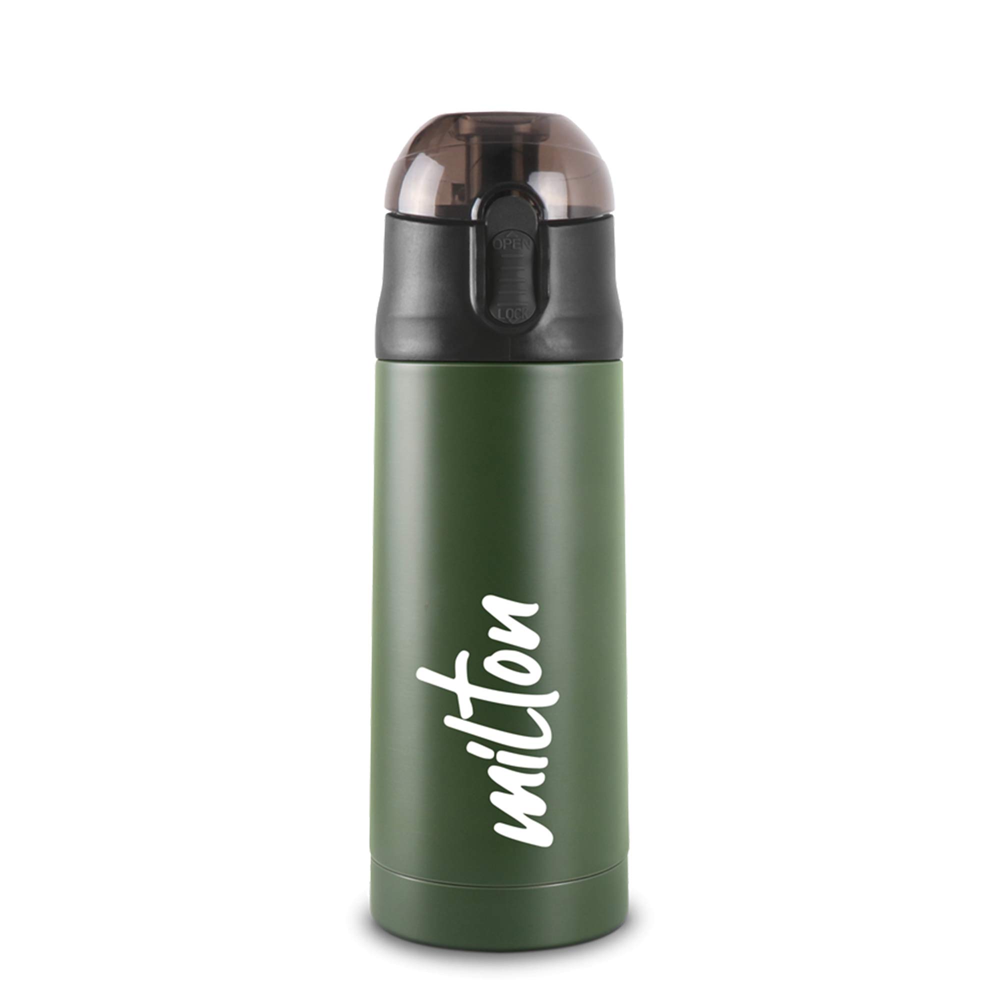 MILTON New Crown 400 Thermosteel 24 Hours Hot and Cold Water Bottle, 350 ml, Green | Easy to Carry | Office, Hiking, Trekking, Travel, Gym, Home, Kitchen Bottle
