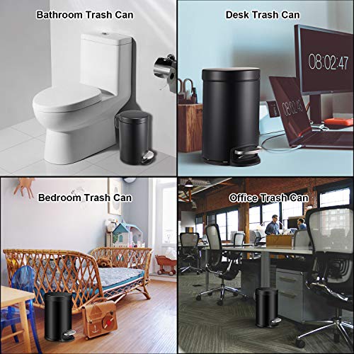 YCTEC 0.8 Gallon/3 Liter Mini Trash Can with Lid Soft Close and Removable Inner Waste Basket, Round Small Garbage Can, Step Trash Bin for Bathroom Bedroom Office Nursery, Steel Pedal, Black