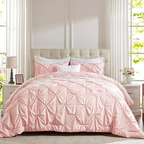 NexHome Twin Comforter Set Pintuck Pink Comforter Set Soft Pinch Pleat Microfiber Lightweight Down Alternative All Season 2 Pieces Bedding Comforters & Sets(1 Comforter 1 Pillow sham)