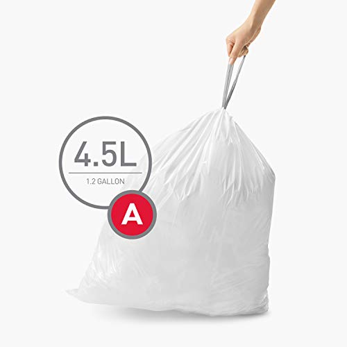 simplehuman 6 Liter / 1.6 Gallon Semi-Round Bathroom Step Trash Can, Brushed Stainless Steel & Code A Custom Fit Drawstring Trash Bags, 4.5 Liter / 1.2 Gallon, 90 Pack, White, 90 Count