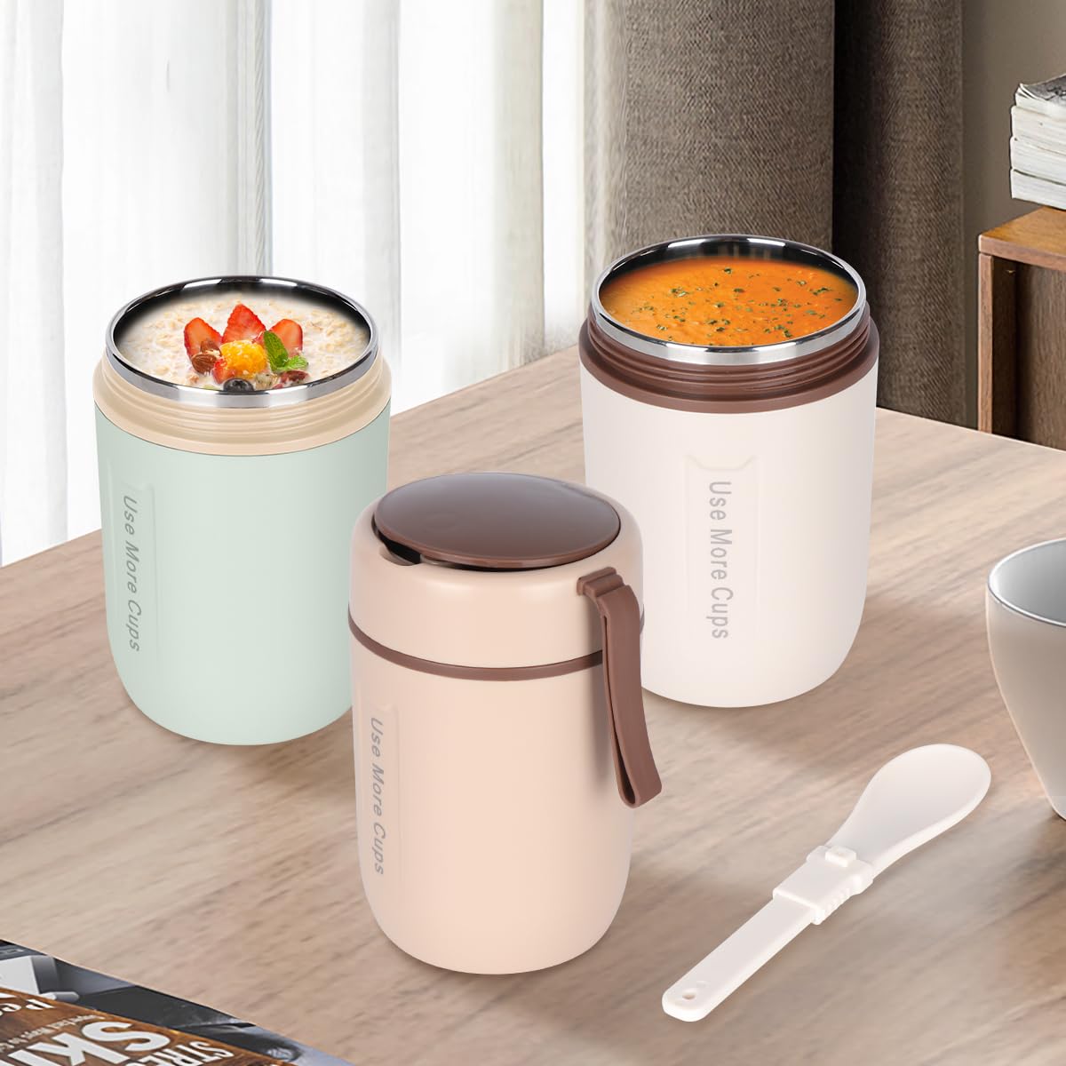 ALXBSONE 20 Oz Insulated Food Jar Stainless Steel Container Thermos with Folding Spoon for Hot or Cold Food, Soups, Oatmeal Milk Bento Box Leak Proof(Light Green)