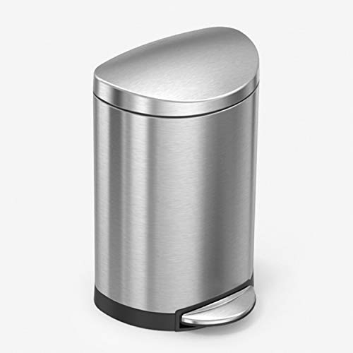 simplehuman 6 Liter / 1.6 Gallon Semi-Round Bathroom Step Trash Can, Brushed Stainless Steel & Code A Custom Fit Drawstring Trash Bags, 4.5 Liter / 1.2 Gallon, 90 Pack, White, 90 Count