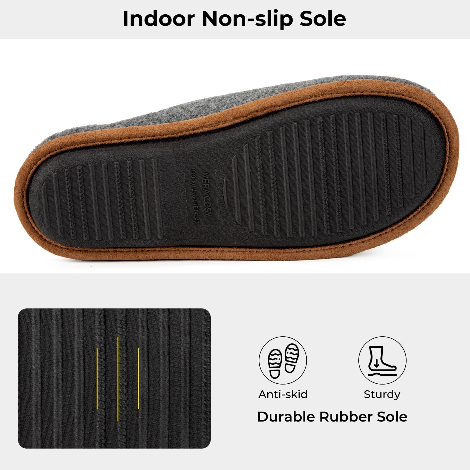 VeraCosy Men's Cozy Faux Wool Slippers Warm Memory Foam Indoor Slip on House Shoes Dark Gray, 11-12 US