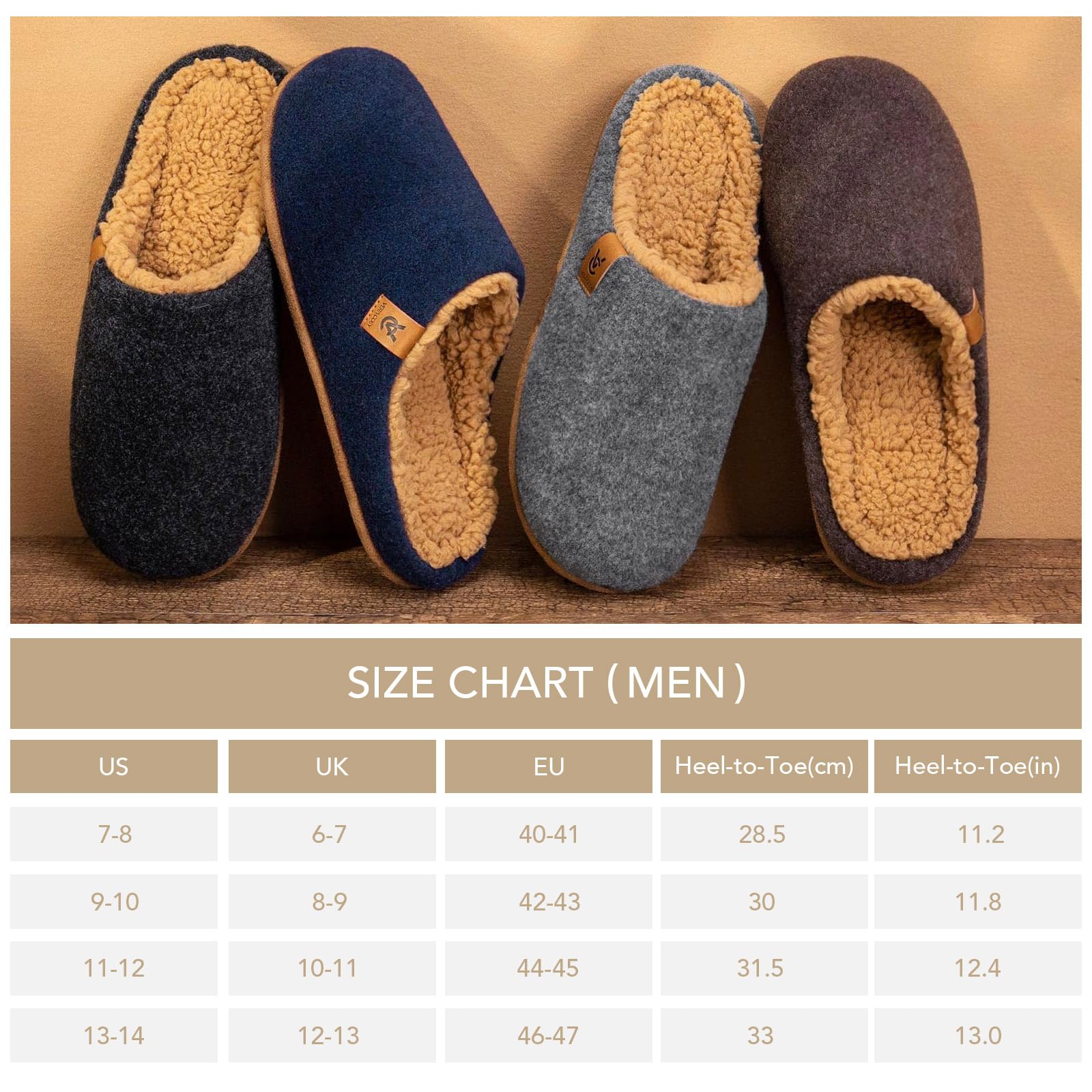VeraCosy Men's Cozy Faux Wool Slippers Warm Memory Foam Indoor Slip on House Shoes Dark Gray, 11-12 US