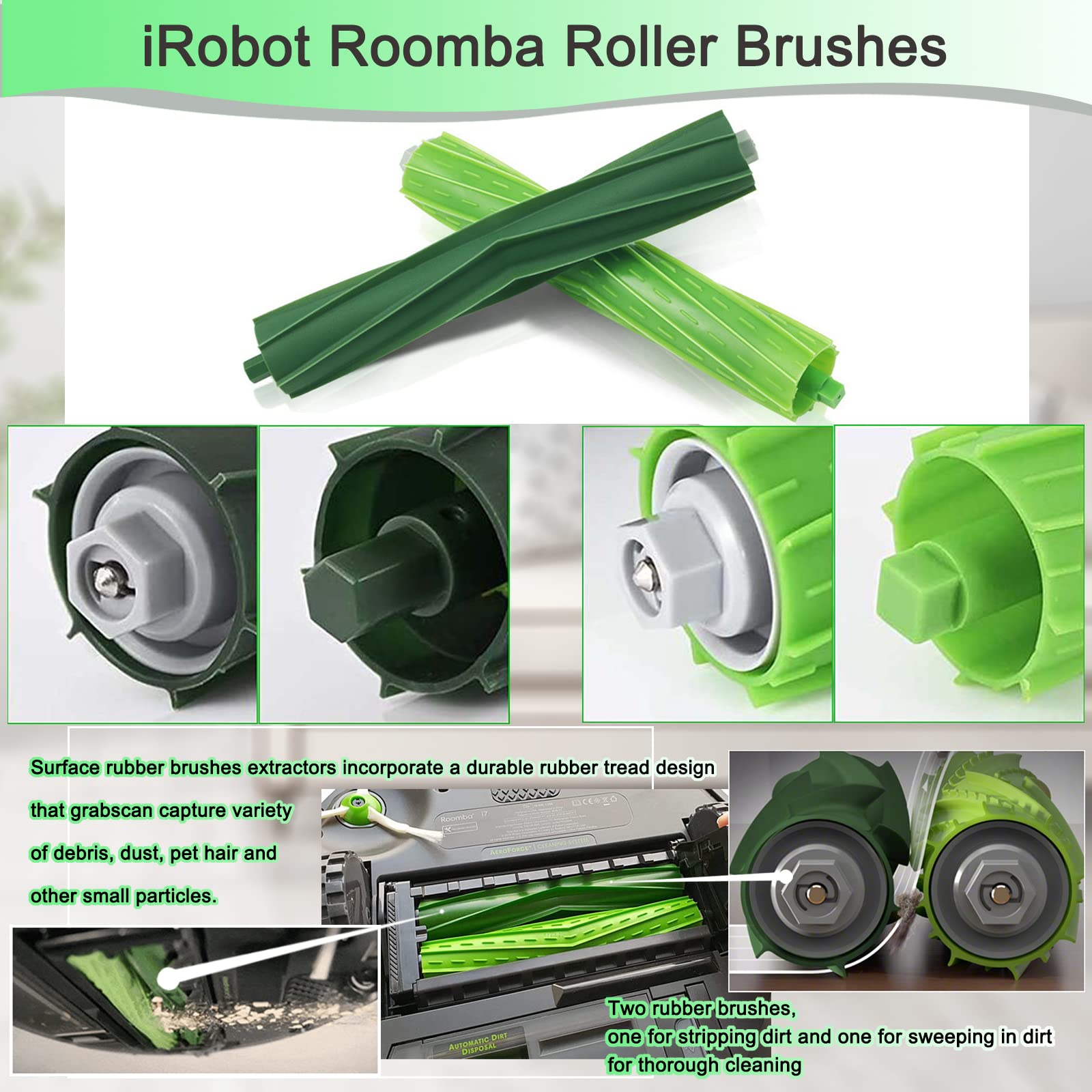 CauYien 26 Pack Replacement Parts accessories for iRobot Roomba i3 i3+ i4 i6 i6+ i7 i7+ E5 E6 E7 j7 I & E j Series Vacuum Cleaner,2 Set Rubber Brushes,8 Vacuum Filters,8 Side Brushes,8 Vacuum Bags