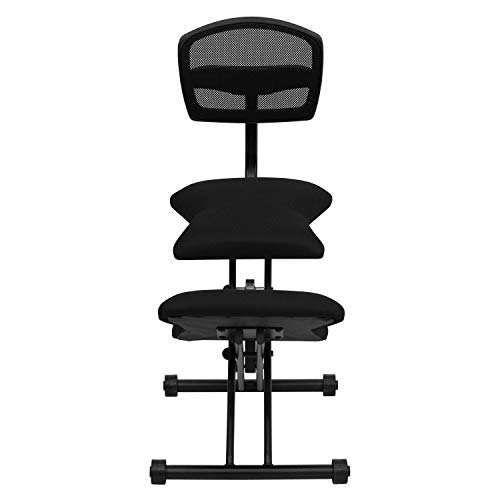 Flash Furniture Ergonomic Kneeling Office Chair with Back in Black Mesh and Fabric