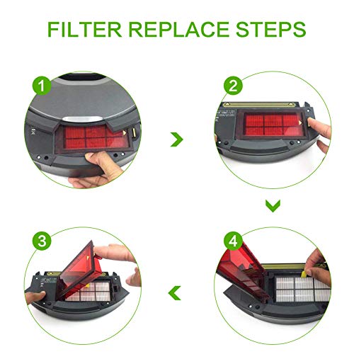 ARyee Replacement Parts Compatible with iRobot Roomba i7 i7+ i3 i3+ i4 i4+ i1 i1+ i6 i6+ i8 i8+ E5 E6 J7 J7+ Vacuum Cleaner Set, 1 Set of Multi-Surface Rubber Brushes, 4 HEPA Filters, 4 Side Brushes