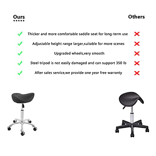 MWOSEN Saddle Stool Rolling Swivel Height Adjustable with Wheels. Ergonomic Saddle Chair Salon, Spa, Tattoo, Pedicure, Massage -Esthetician Chair(Black)