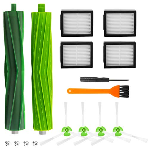 ARyee Replacement Parts Compatible with iRobot Roomba i7 i7+ i3 i3+ i4 i4+ i1 i1+ i6 i6+ i8 i8+ E5 E6 J7 J7+ Vacuum Cleaner Set, 1 Set of Multi-Surface Rubber Brushes, 4 HEPA Filters, 4 Side Brushes