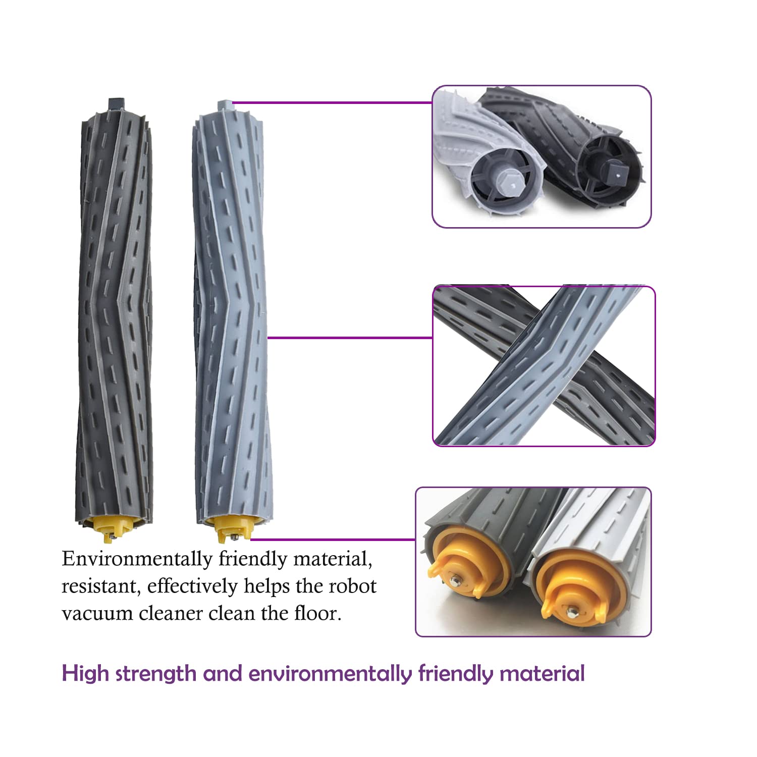 PELLYDA Rubber Roller Brushes,Replacement Parts for irobot Roomba 800 & 900 Series, Roomba 800 850 860 861 866 870 880 890 900 980 985 Vacuum,Roomba Accessories 2 Sets of Debris Extractor