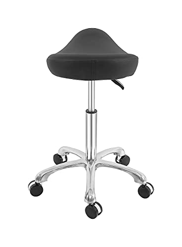 MWOSEN Saddle Stool Rolling Swivel Height Adjustable with Wheels. Ergonomic Saddle Chair Salon, Spa, Tattoo, Pedicure, Massage -Esthetician Chair(Black)