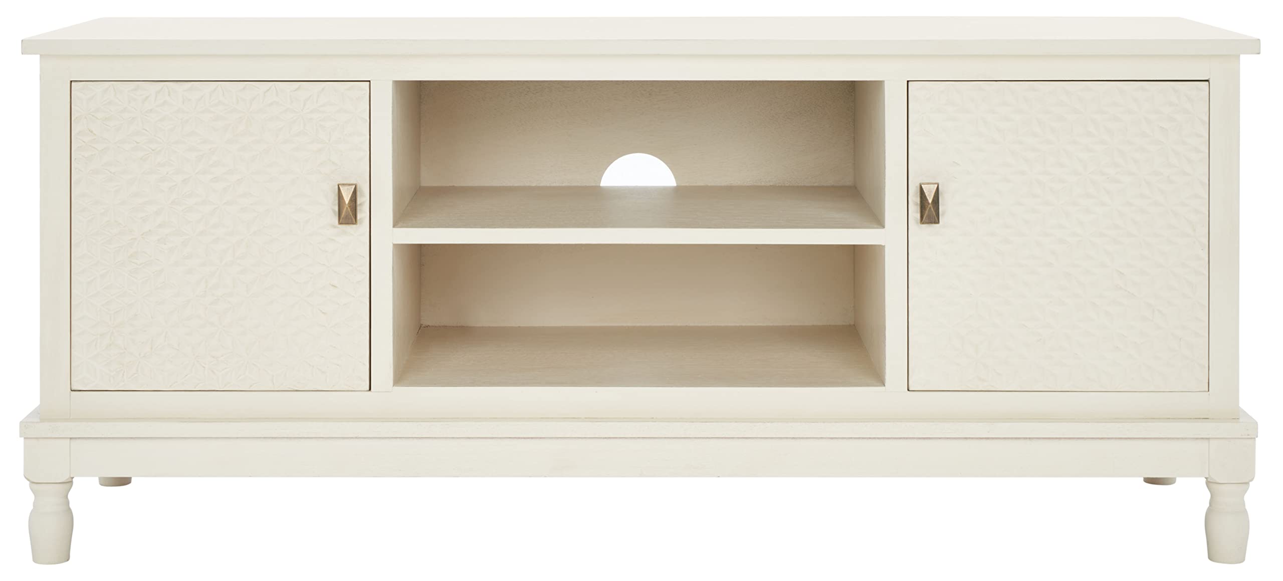 Safavieh Home Collection Halton Distressed White 2-Door 1-Shelf Entertainment Stand up to 55" Flatscreen TV Media Unit
