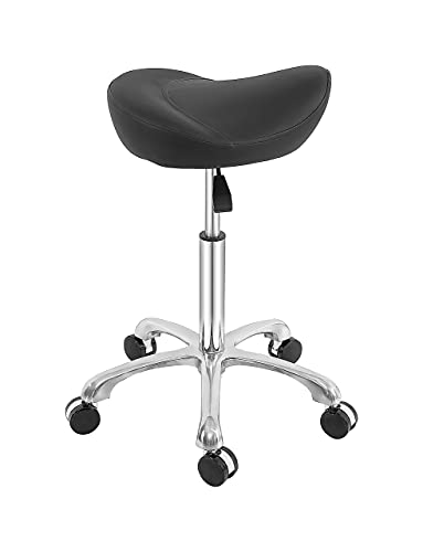 MWOSEN Saddle Stool Rolling Swivel Height Adjustable with Wheels. Ergonomic Saddle Chair Salon, Spa, Tattoo, Pedicure, Massage -Esthetician Chair(Black)