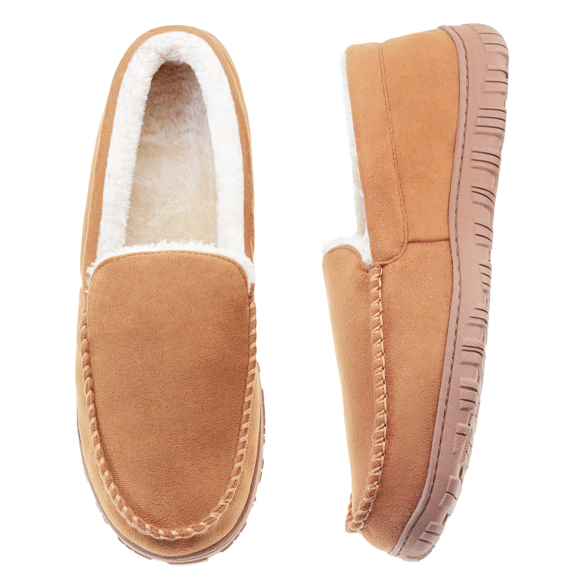 VLLy Slippers for Men Moccasins Slip-on Indoor Outdoor Mens Slippers House Shoes with Memory Foam Beige Size 11 US