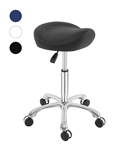 MWOSEN Saddle Stool Rolling Swivel Height Adjustable with Wheels. Ergonomic Saddle Chair Salon, Spa, Tattoo, Pedicure, Massage -Esthetician Chair(Black)